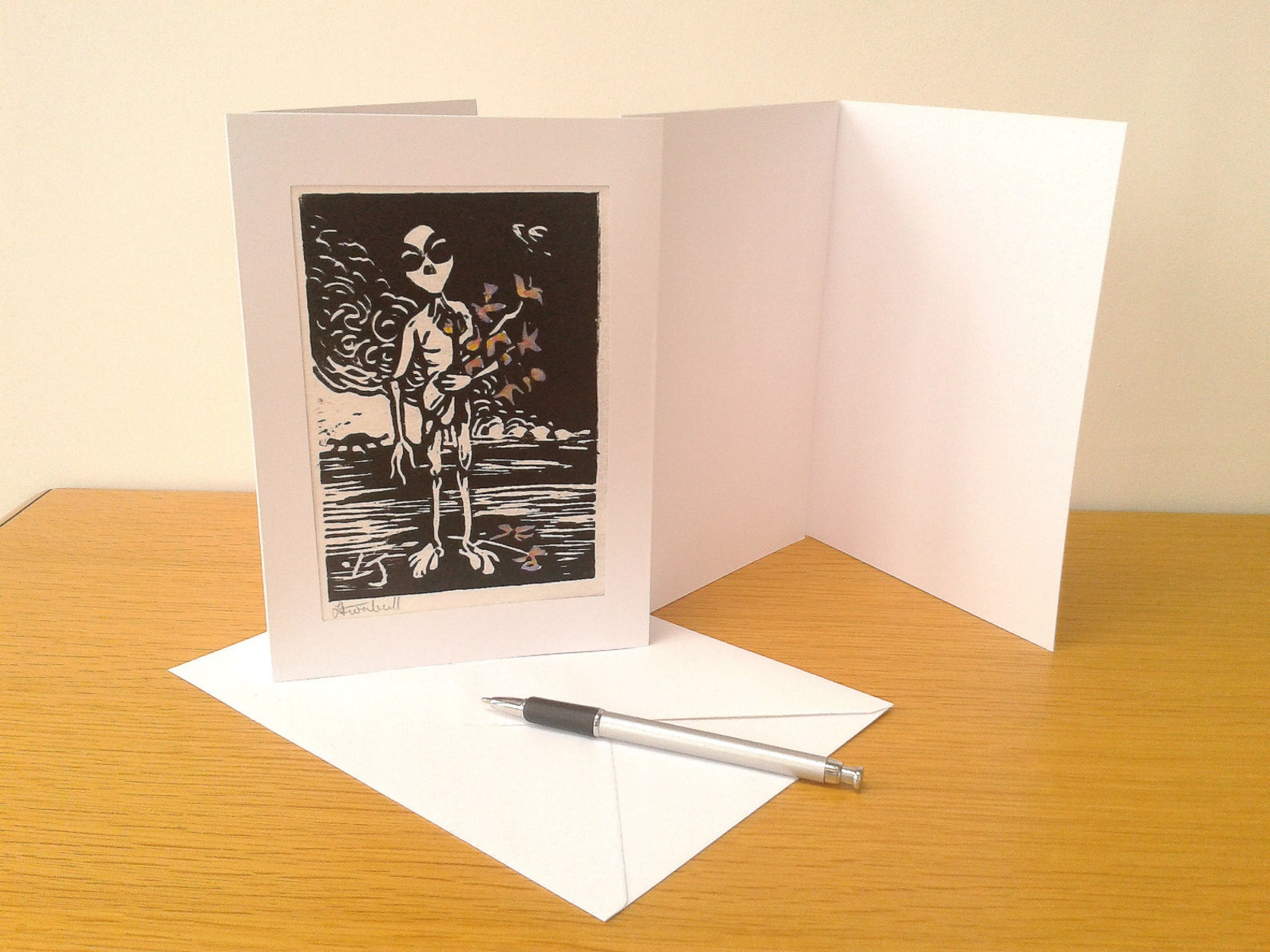 Alien Lino Cut Greeting Card, Valentine Lino Print, Mother's Day Card ...