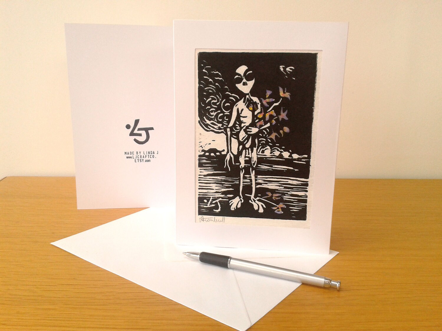 Alien Lino Cut Greeting Card, Valentine Lino Print, Mother's Day Card ...
