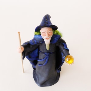 Polymer Clay Wizard Figure, Warlock Sculpture, Halloween Decoration ...