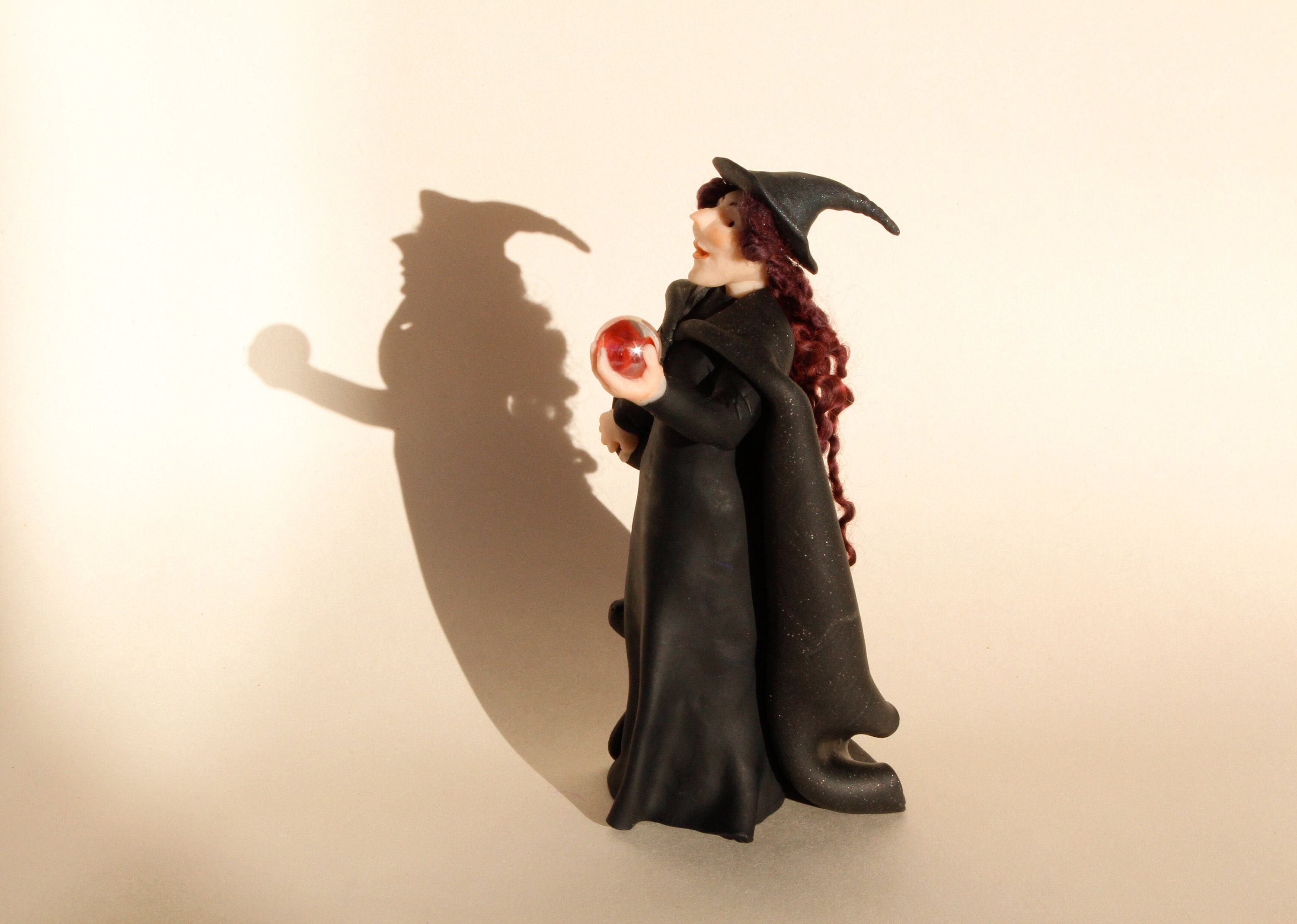 Halloween Witch Figurine in Polymer Clay, Witch Figure With Black Cat ...