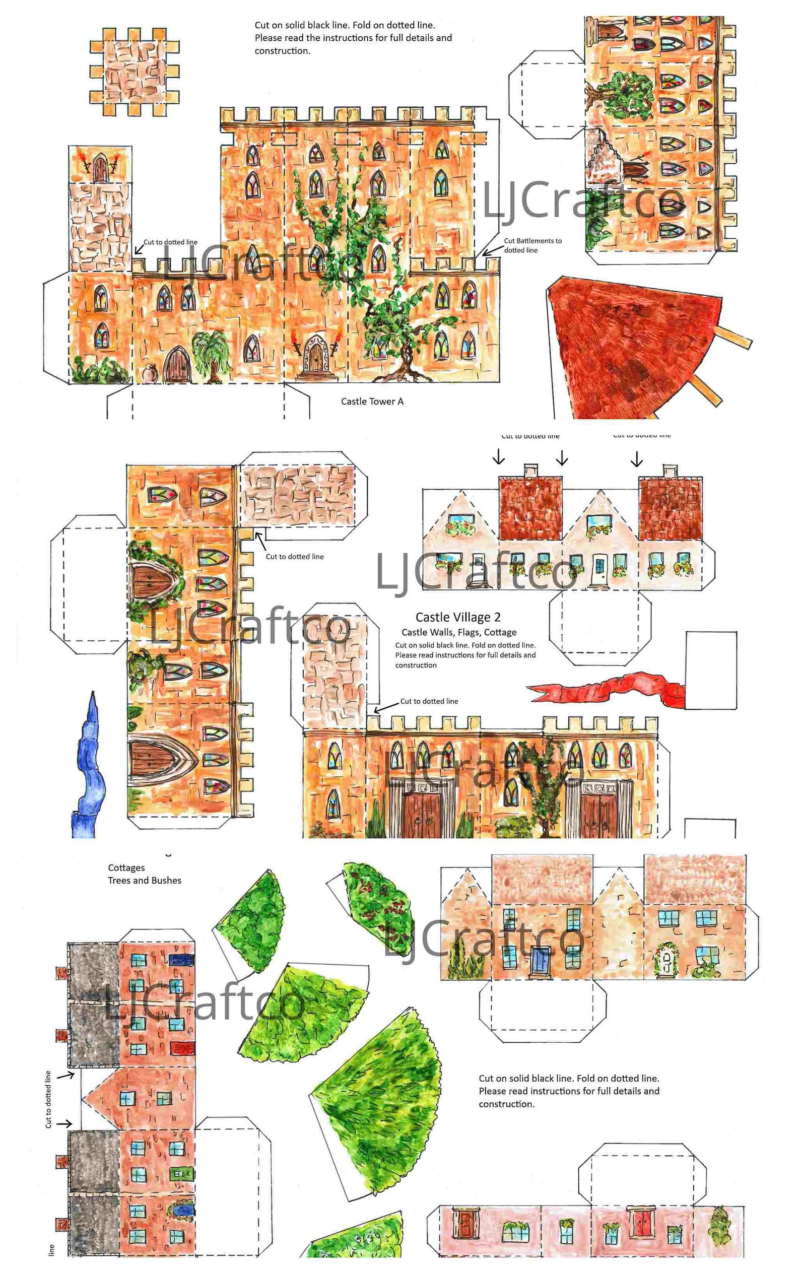 Instant Download Model Castle Kit, Printable Miniature Village Cottages ...