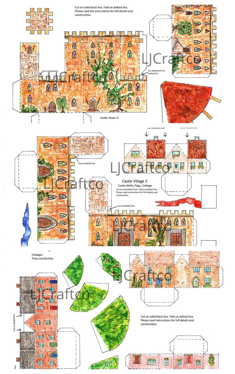 Printable Model Castle & Village Kit: DIY Paper Fortress (digital ...