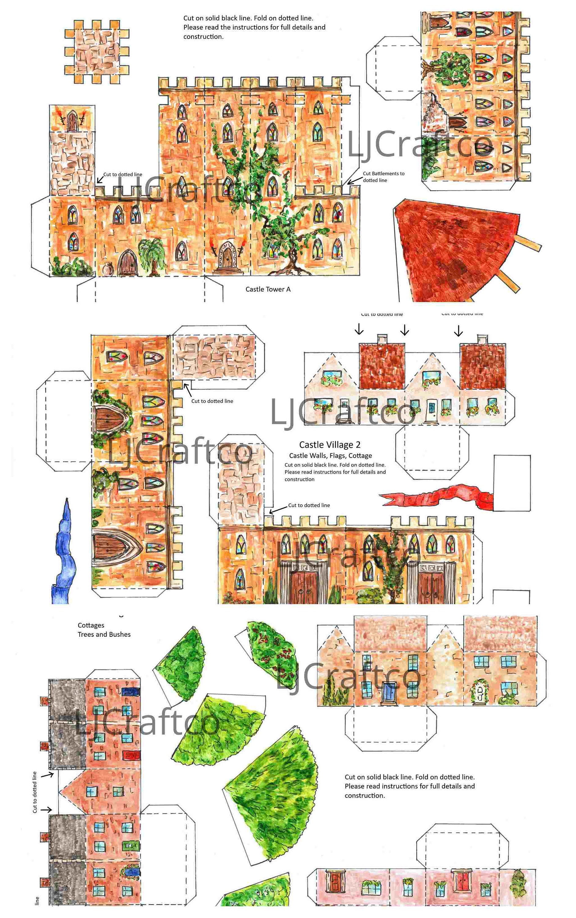 Instant Download Model Castle Kit, Printable Miniature Village Cottages ...