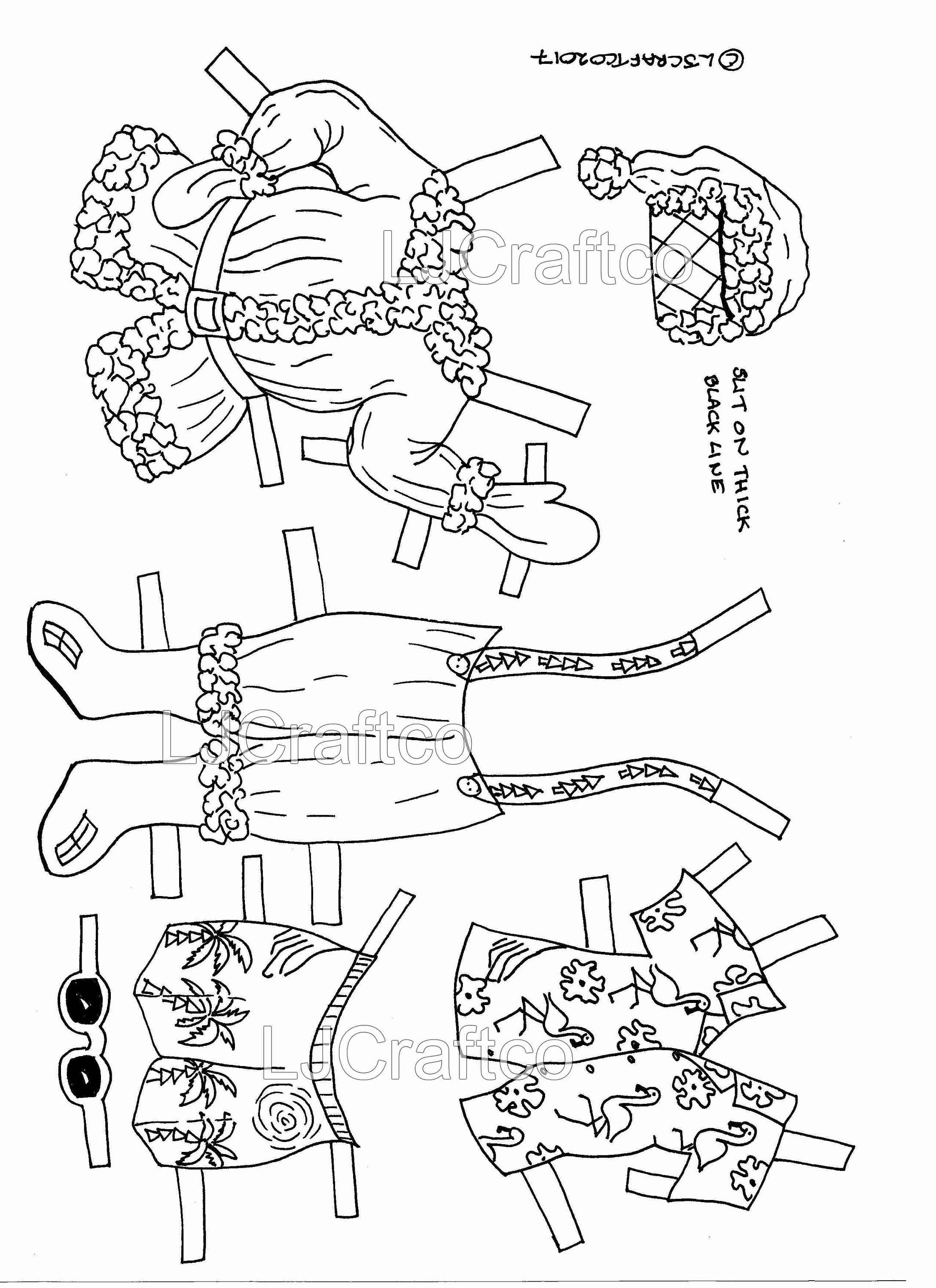 Santa Claus Paper Doll Colouring Pages, Printable Christmas Decoration ...