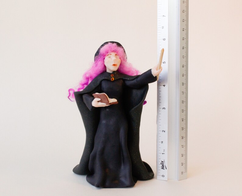 Polymer Clay Witch Figurine, Halloween Decoration, Pink Haired Witch ...