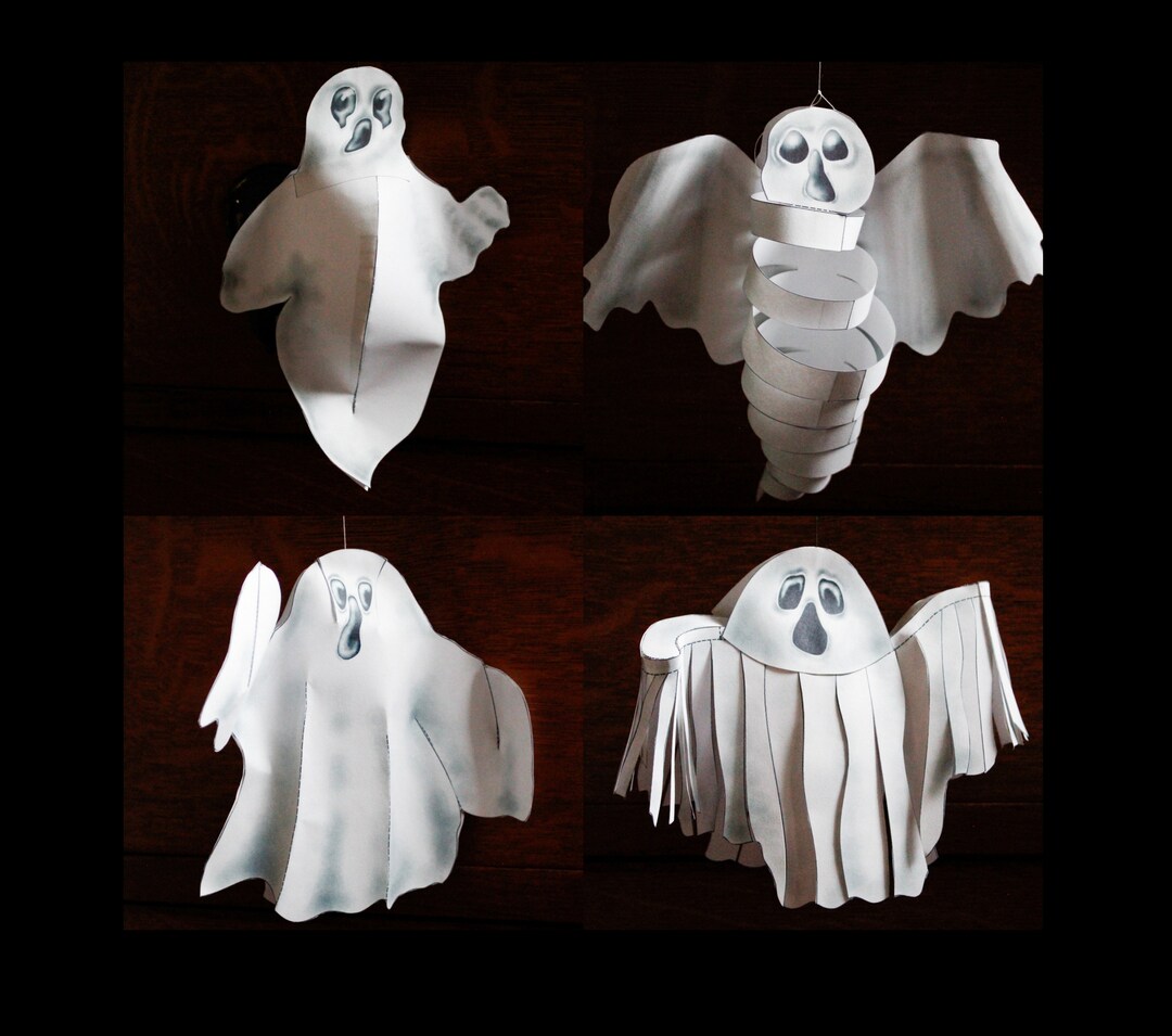 Printable Halloween Decoration, Set of Four Downloadable Ghost Figures ...