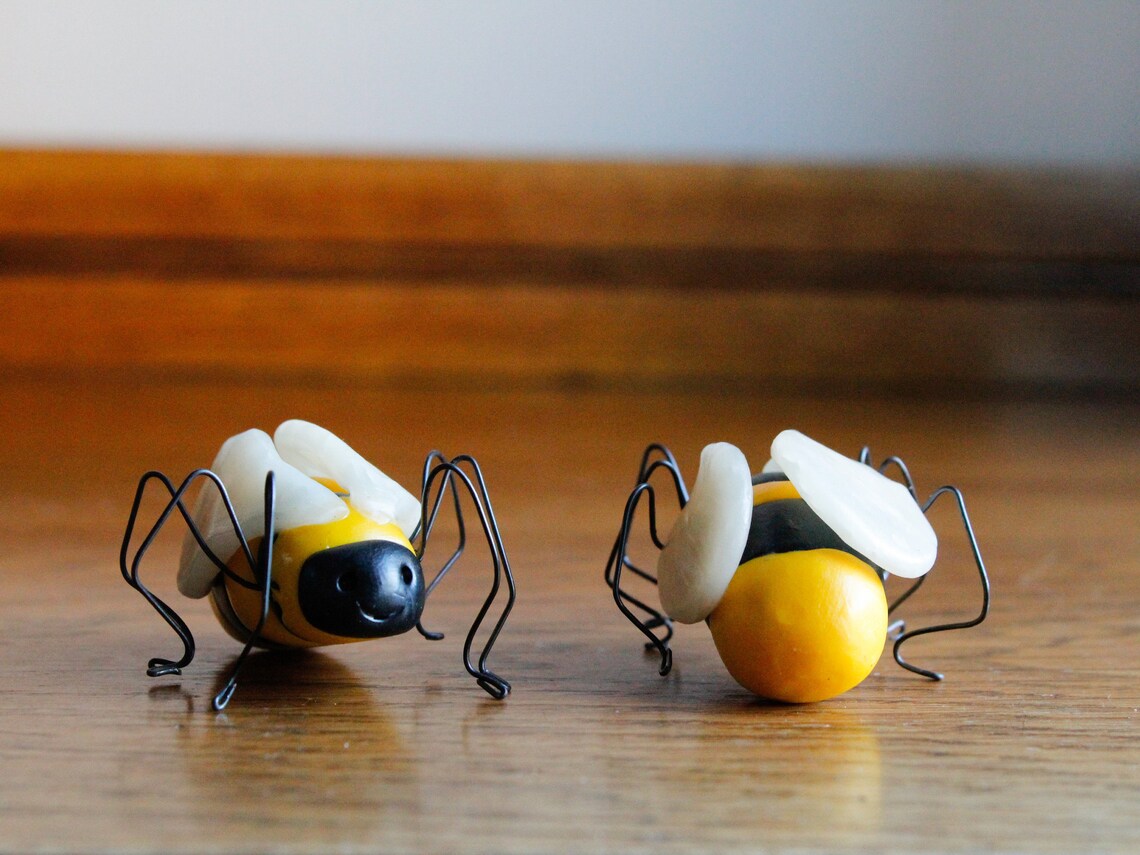 Two Bee Figurines Polymer Clay Bees Bug Model Bee Ornament - Etsy