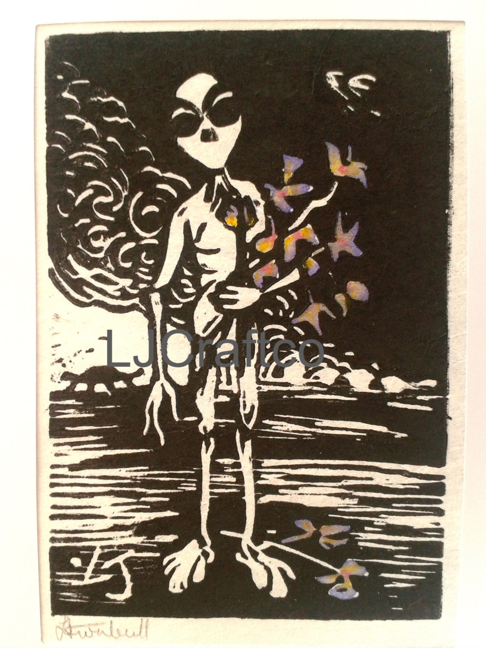Alien Lino Cut Greeting Card, Valentine Lino Print, Mother's Day Card ...
