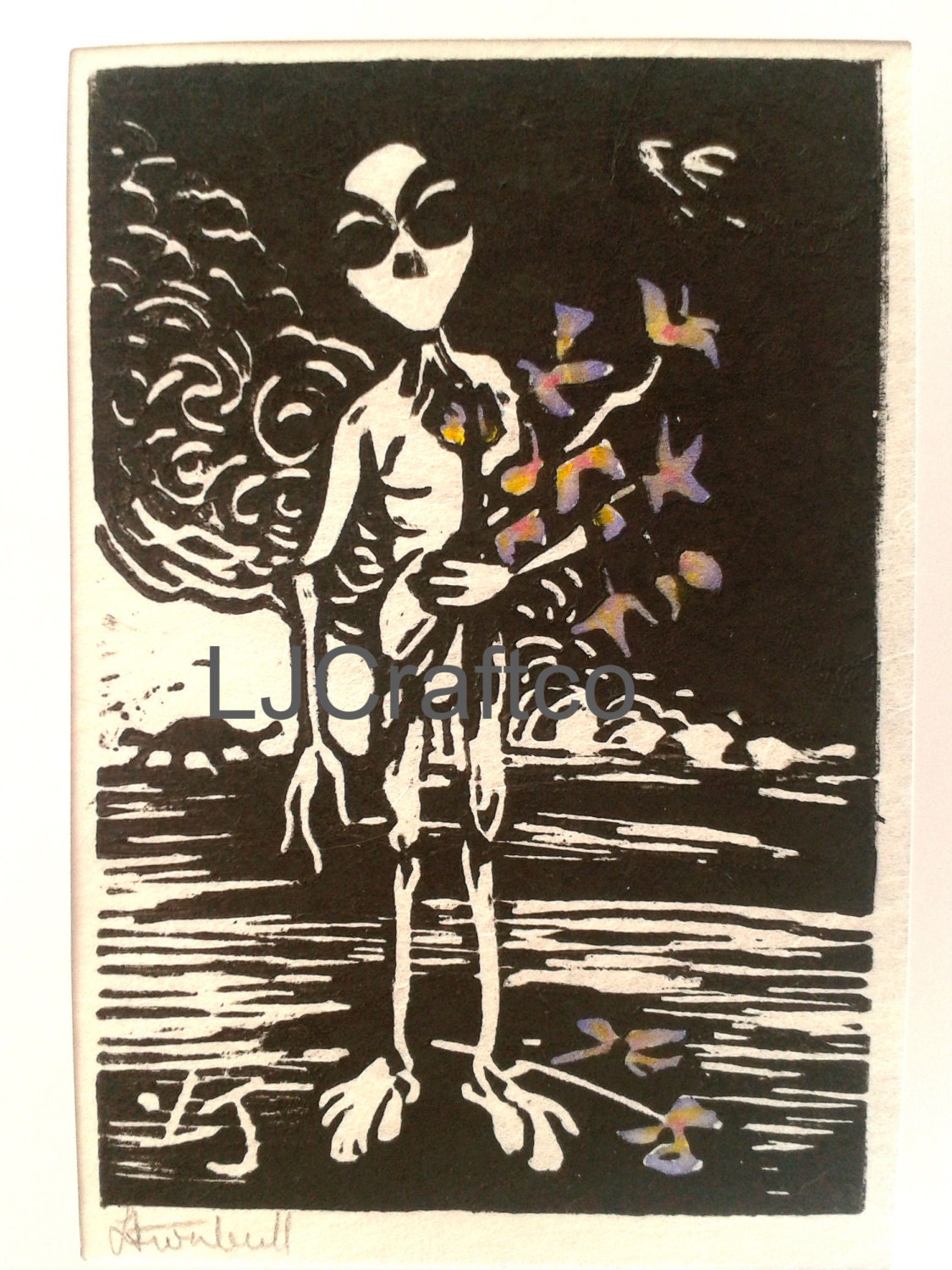 Alien Lino Cut Greeting Card, Valentine Lino Print, Mother's Day Card ...