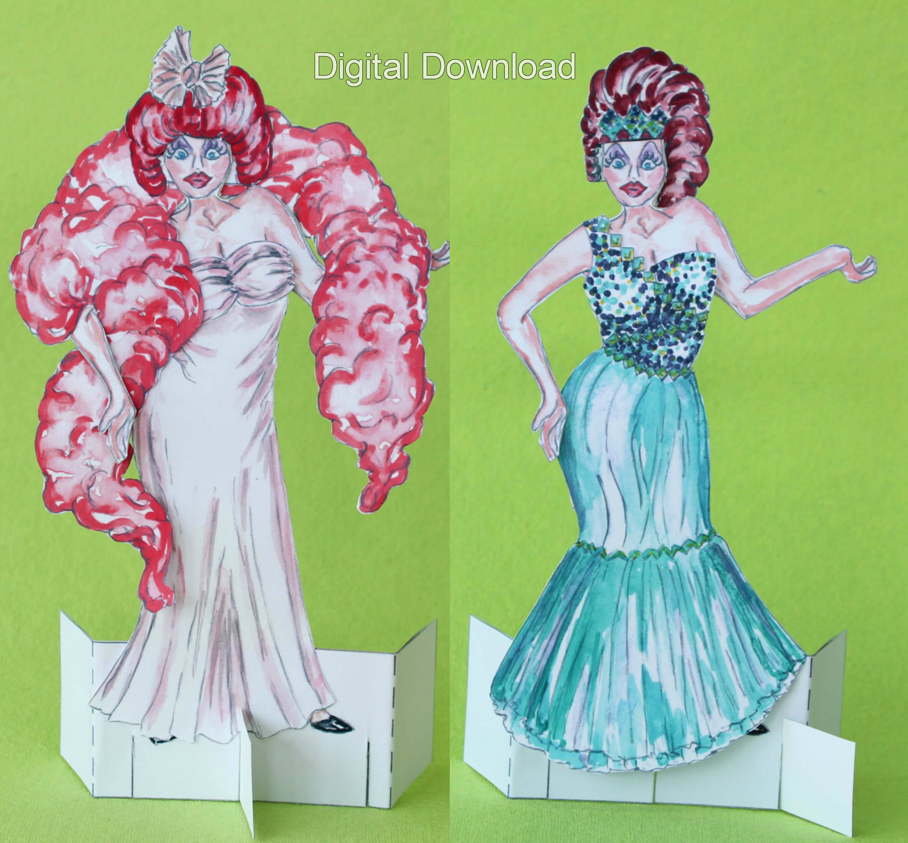 Drag Queen Paper Doll Instant Digital Download, Showgirl Drawing, Make ...