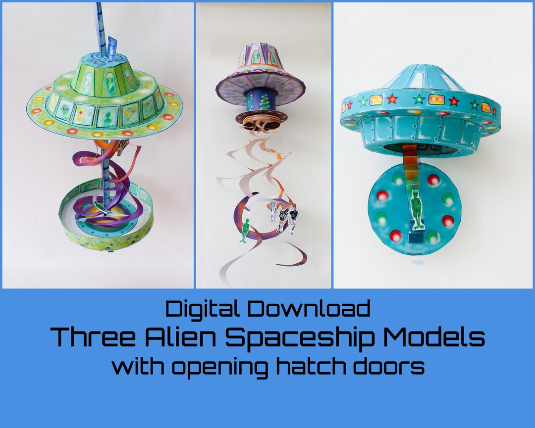 Three Alien Spaceship Models Digital Download Kit, Three Printable Ufos ...
