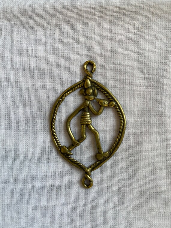 Indian Brass Oval Figure Pendant - Gem