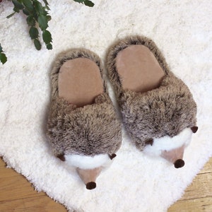 Fuzzy Hedgehog Slippers | Fluffy Animal Slippers | One Size Fits Most ...