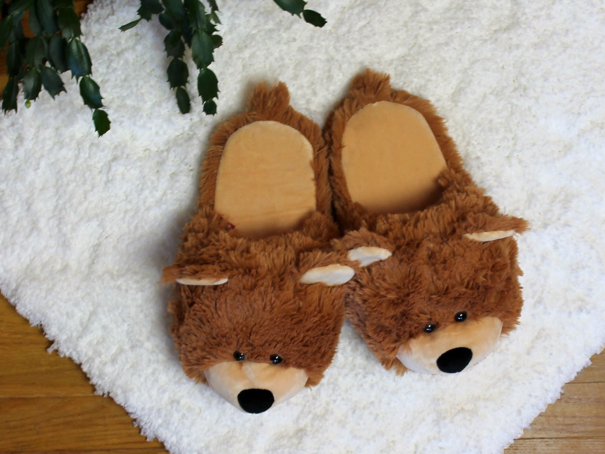 Fuzzy Bear Slippers | Fluffy Teddy Bear Animal Slippers | One Size Fits ...