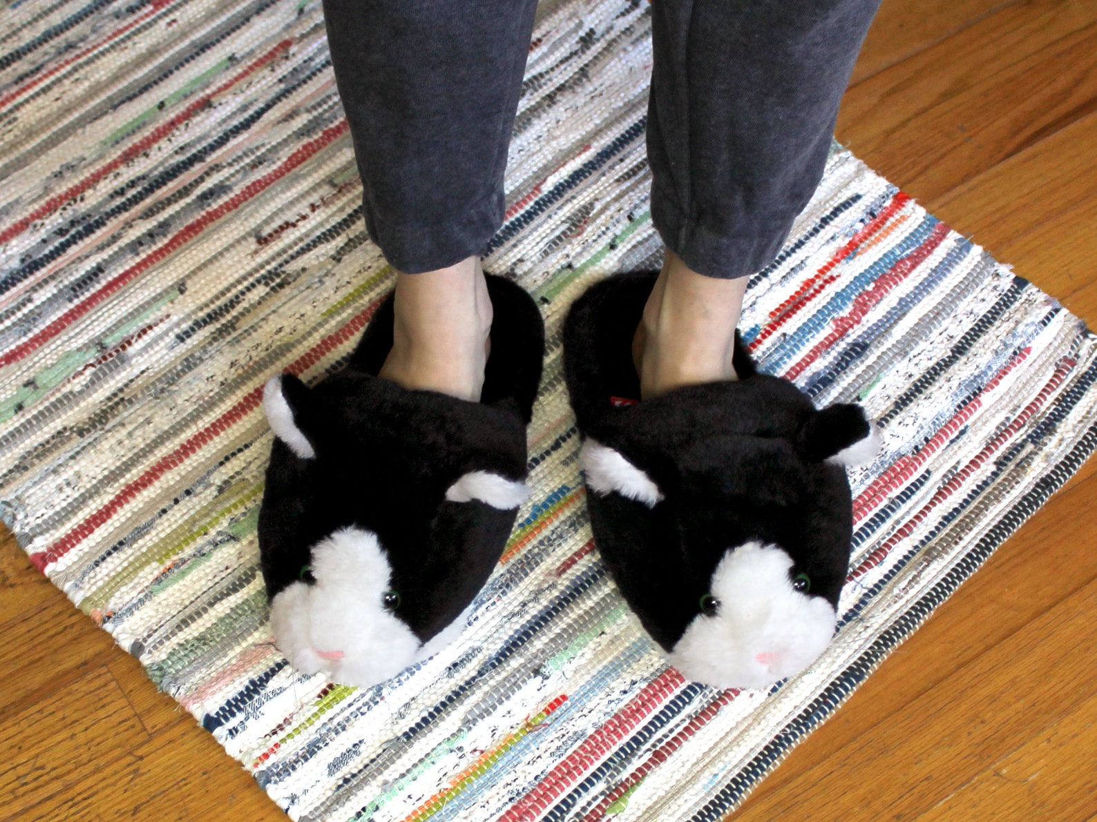 Black and White Kitty Slippers Fuzzy Tuxedo Cat Slippers - Etsy