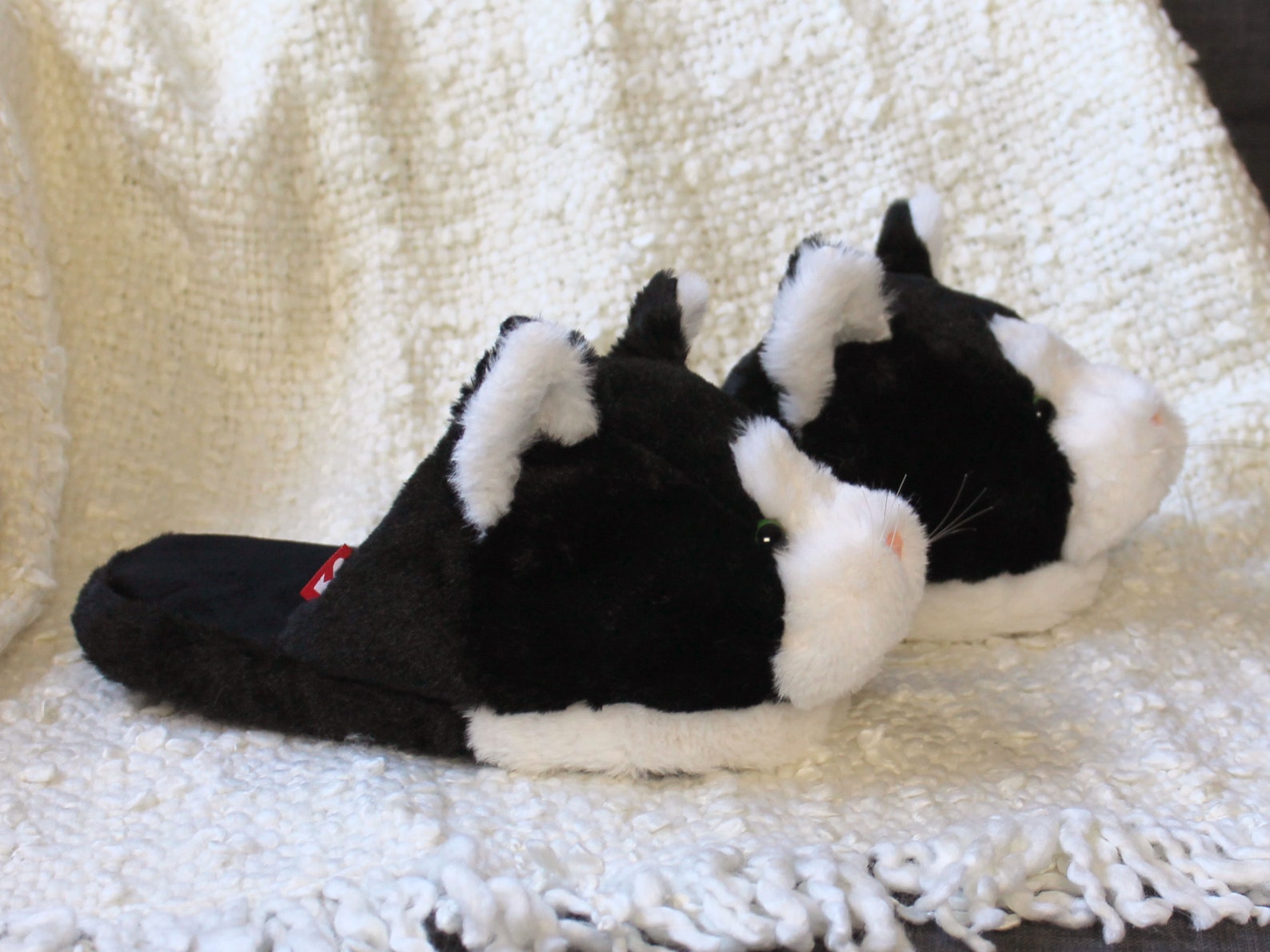 Black and White Kitty Slippers Fuzzy Tuxedo Cat Slippers - Etsy