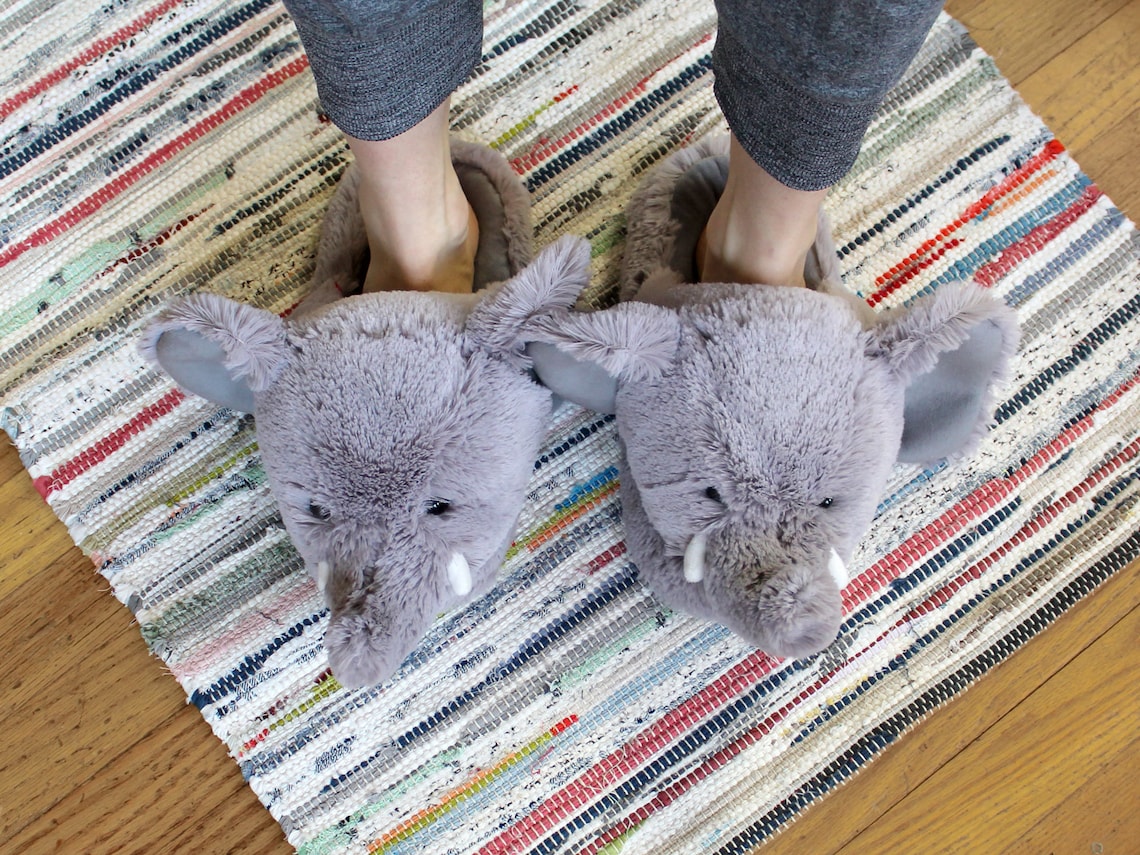 Fuzzy Elephant Slippers | Fluffy Animal Slippers | One Size Fits Most ...