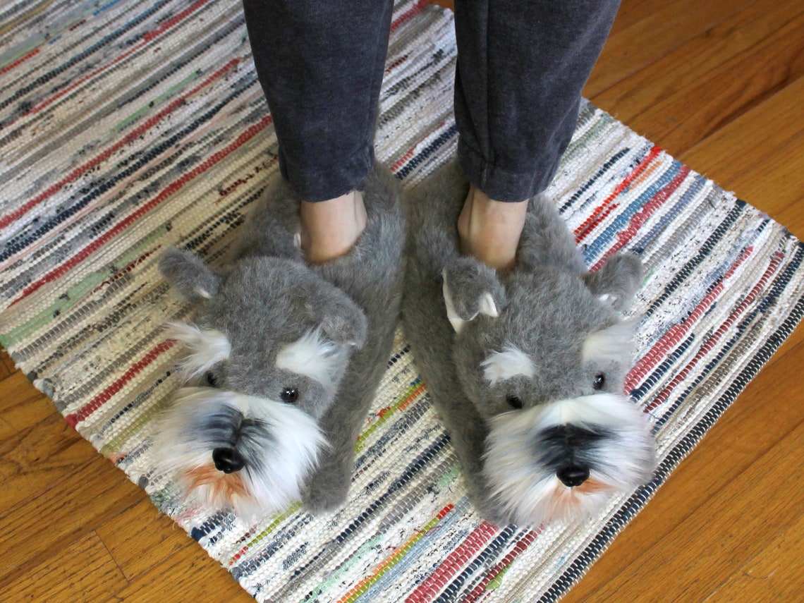 Schnauzer Slippers | Plush Dog Slippers | One Size Fits Most - Etsy