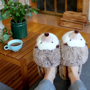 Fuzzy Hedgehog Slippers | Fluffy Animal Slippers | One Size Fits Most ...