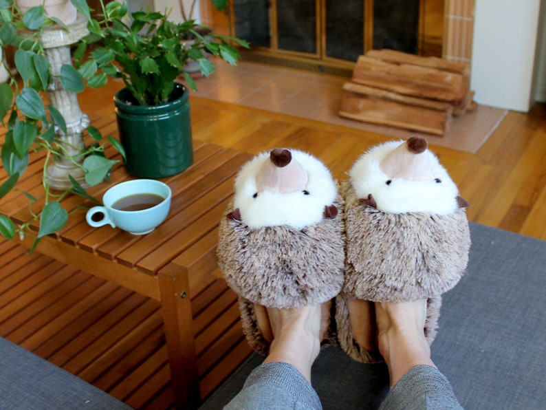Fuzzy Hedgehog Slippers | Fluffy Animal Slippers | One Size Fits Most ...