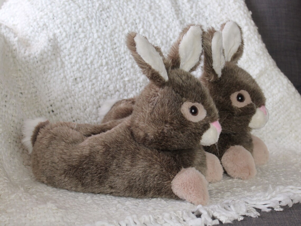 Brown Bunny Rabbit Slippers | Fluffy Bunny Animal Slippers | One Size ...