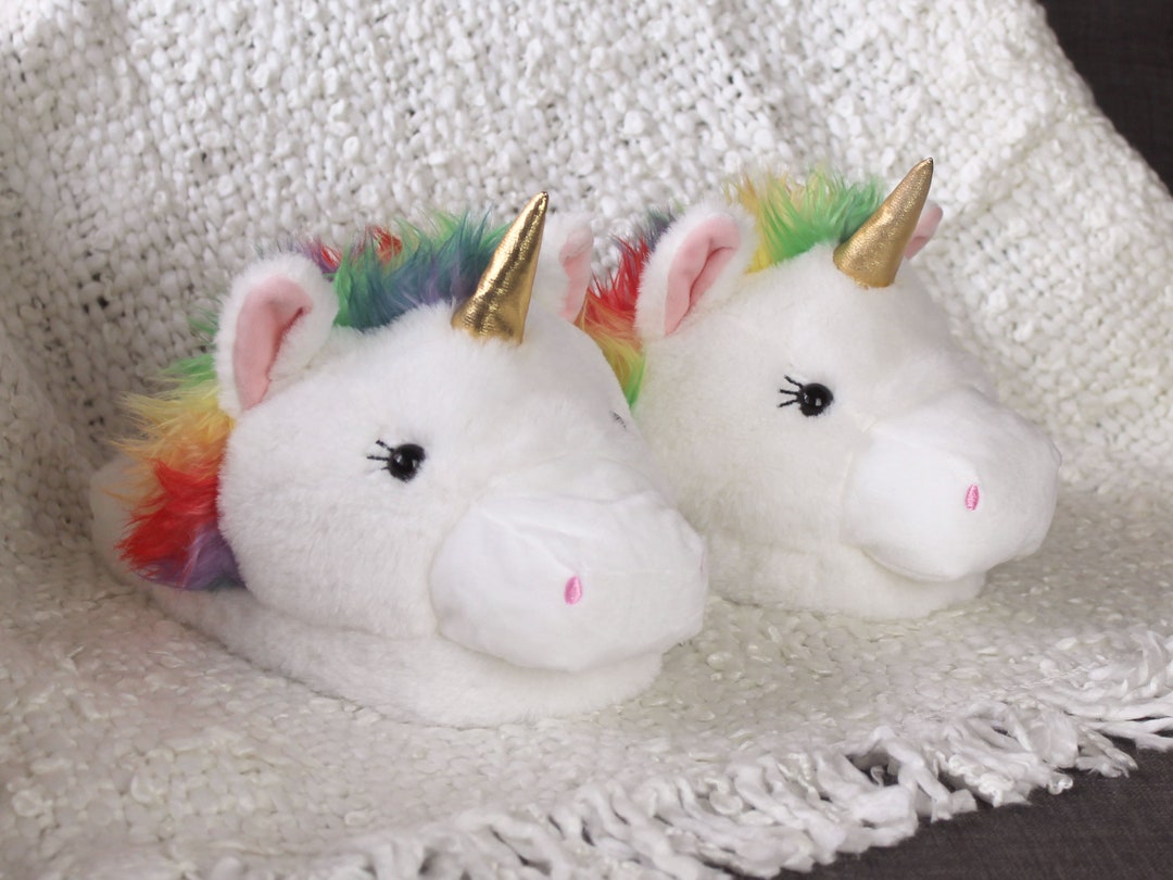 Fuzzy Unicorn Slippers | Fluffy Animal Slippers | One Size Fits Most - Etsy