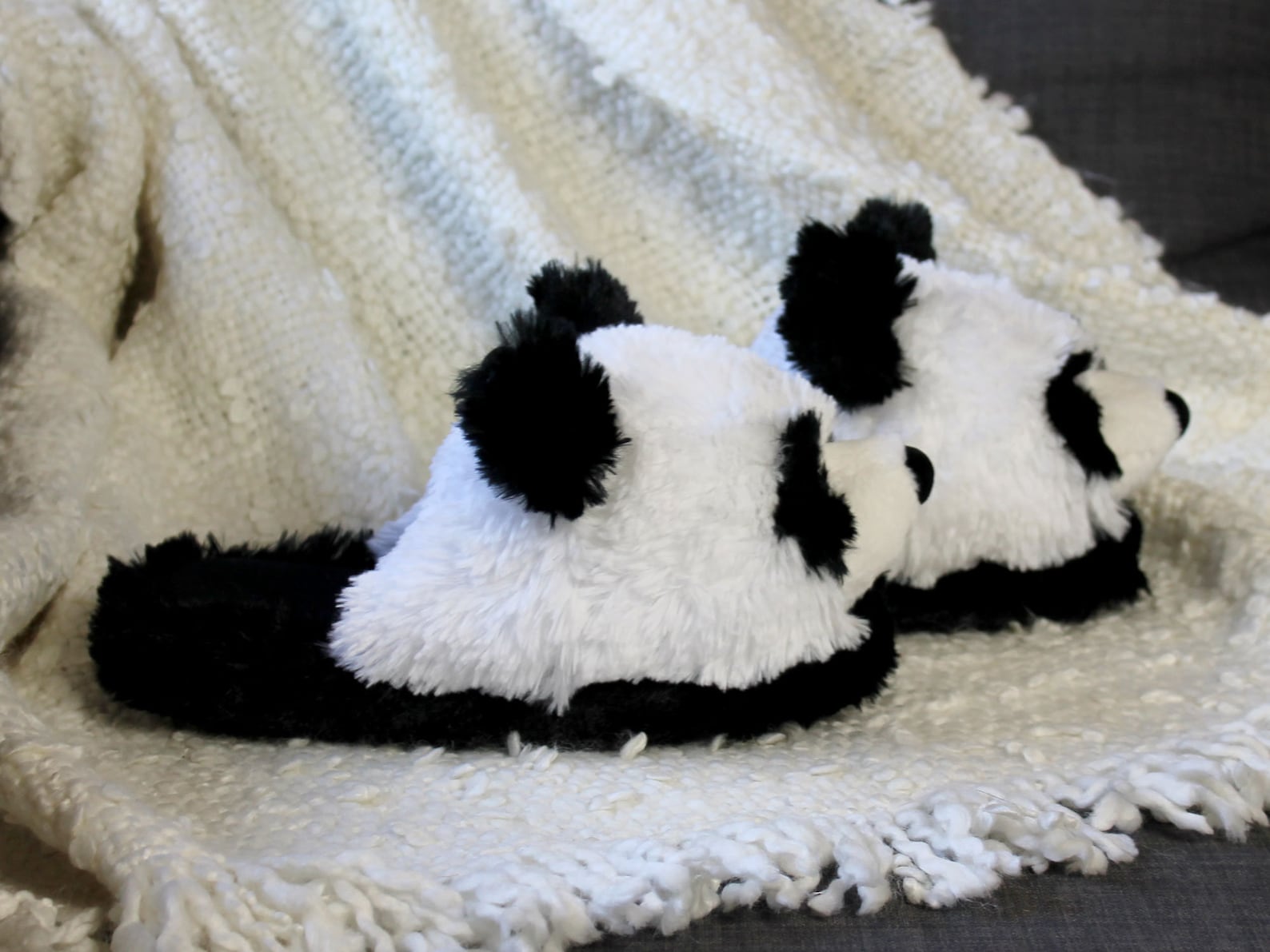 Fuzzy Panda Slippers | Fluffy Animal Slippers | One Size Fits Most - Etsy