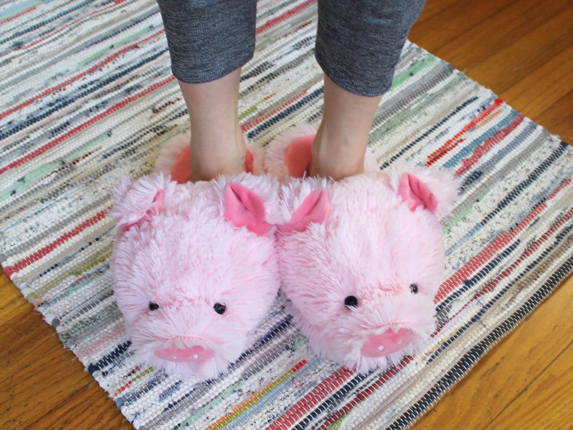Fuzzy Pig Slippers Fluffy Pink Animal Slippers | Etsy