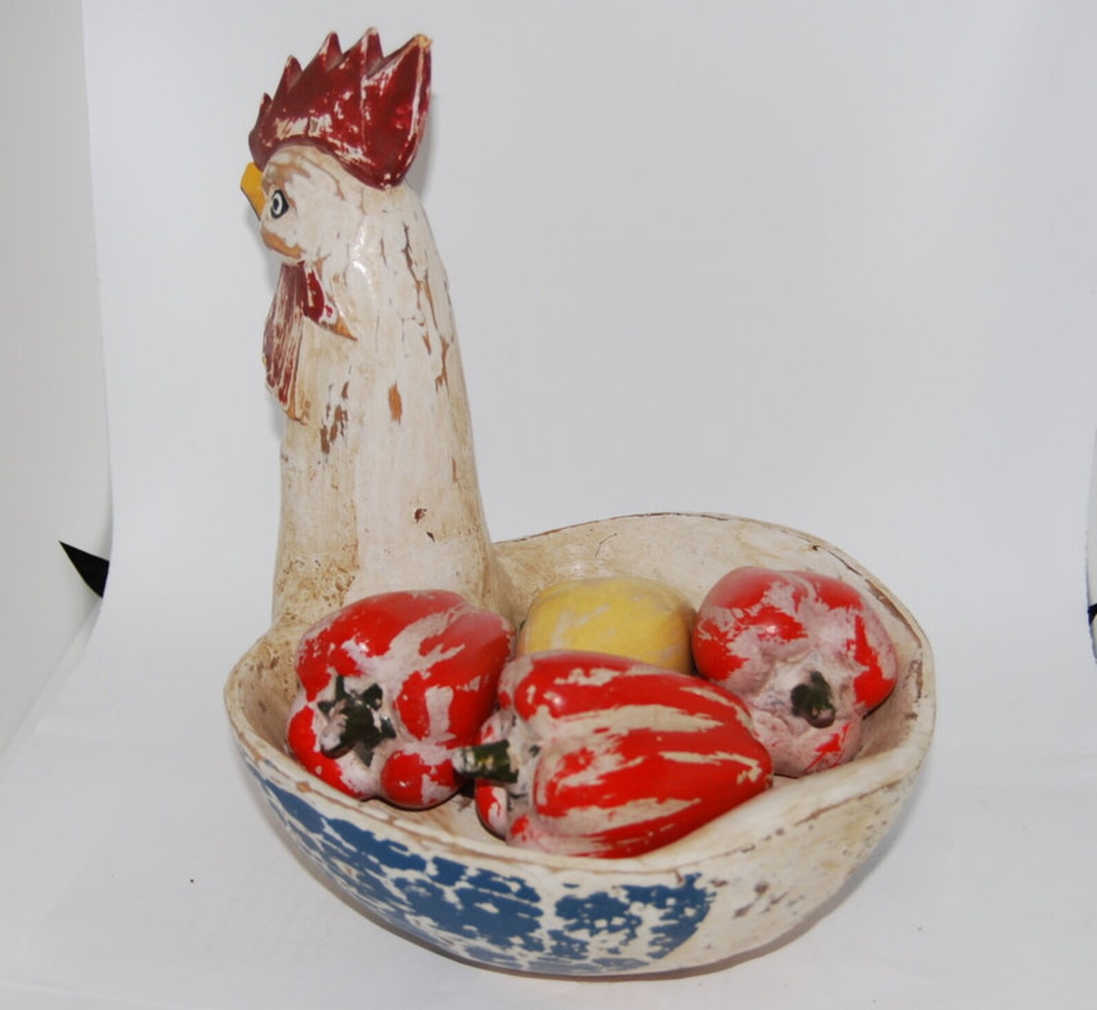 Vintage Wooden Rustic Rooster Bowl With Vegetables / Farmhouse - Etsy