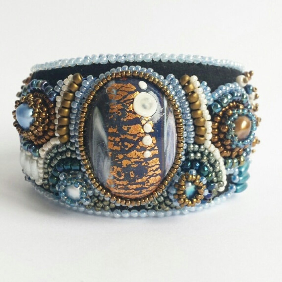 Cuff Bracelet, Beaded Bracelet, Statement Bracelet, Black and Blue ...