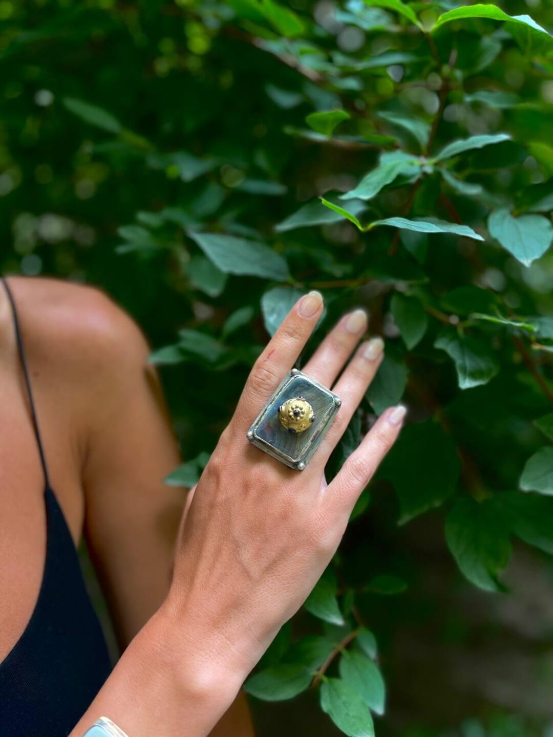Vintage Handmade Square Agate Ring - Unique Indian-inspired Gold ...