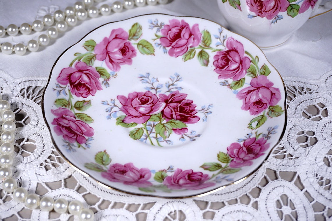 Queen Ann Tea Cup and Saucer, LADY ALEXANDER ROSE, Cottage Roses, Pink ...