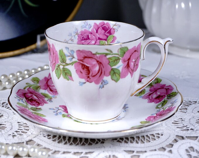 Queen Ann Tea Cup and Saucer, LADY ALEXANDER ROSE, Cottage Roses, Pink ...