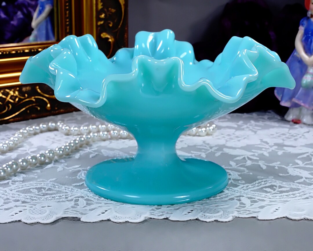 Fenton Turquoise Pedestal Candy Dish Pastel Turquoise Blue - Etsy