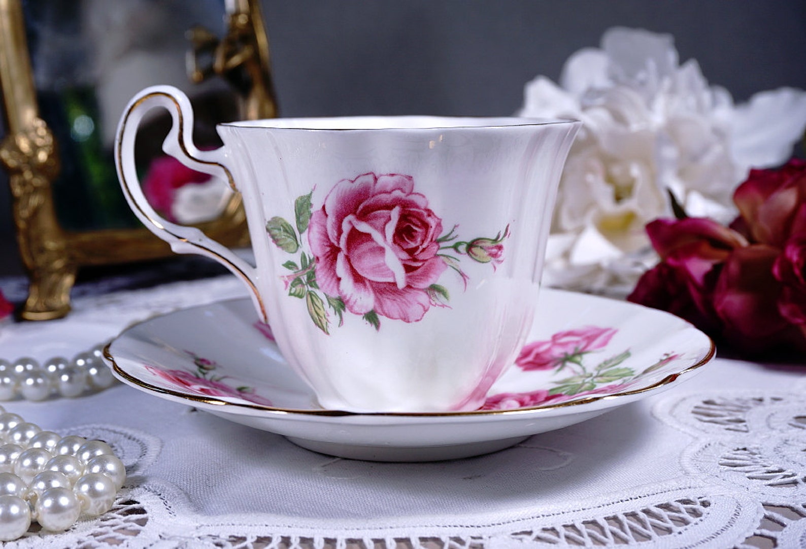 Adderley Antique Tea Cup and Saucer English Floral Tea Set - Etsy