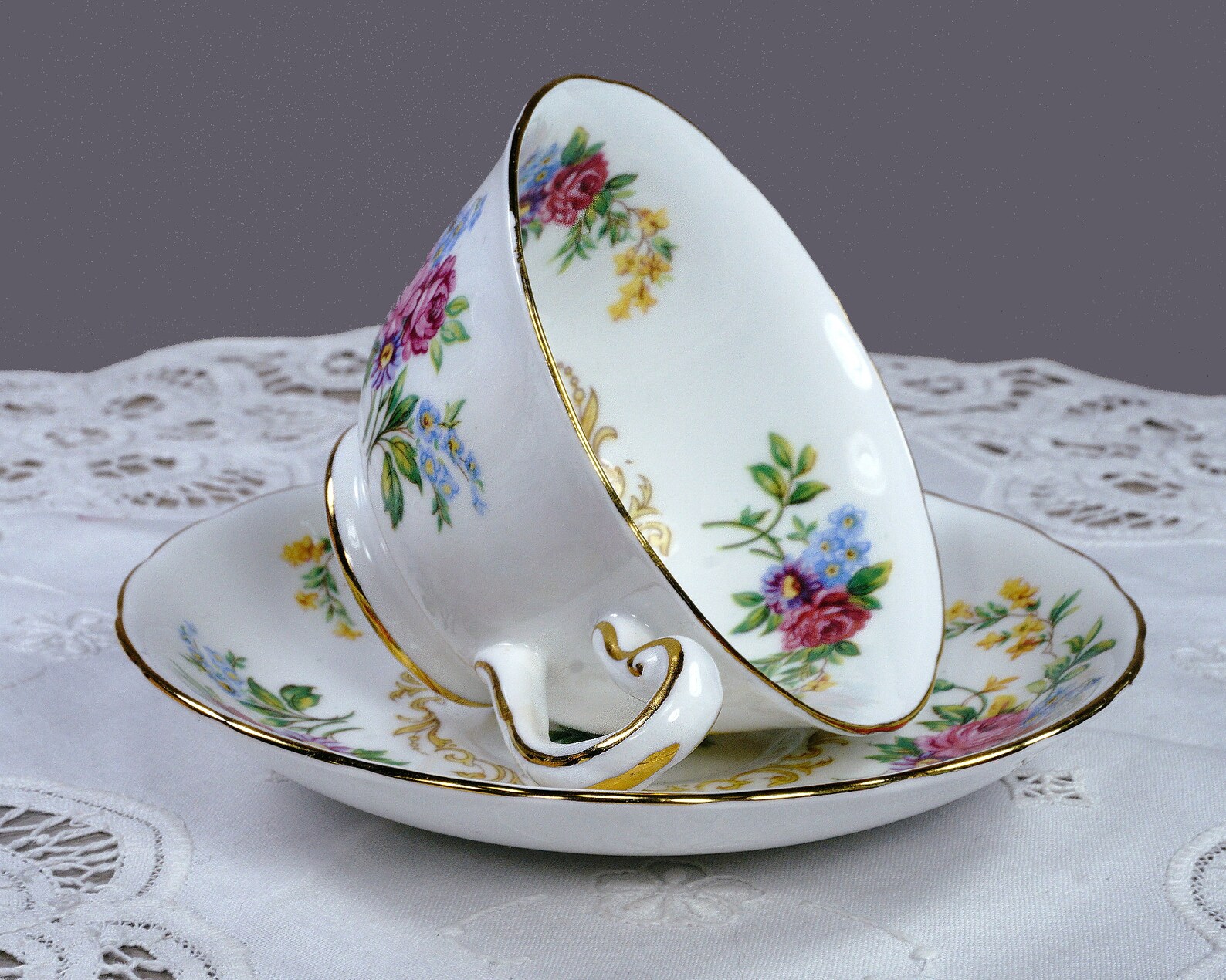 Royal Chelsea Tea Cup and Saucer Multi-color Flowers Pink - Etsy