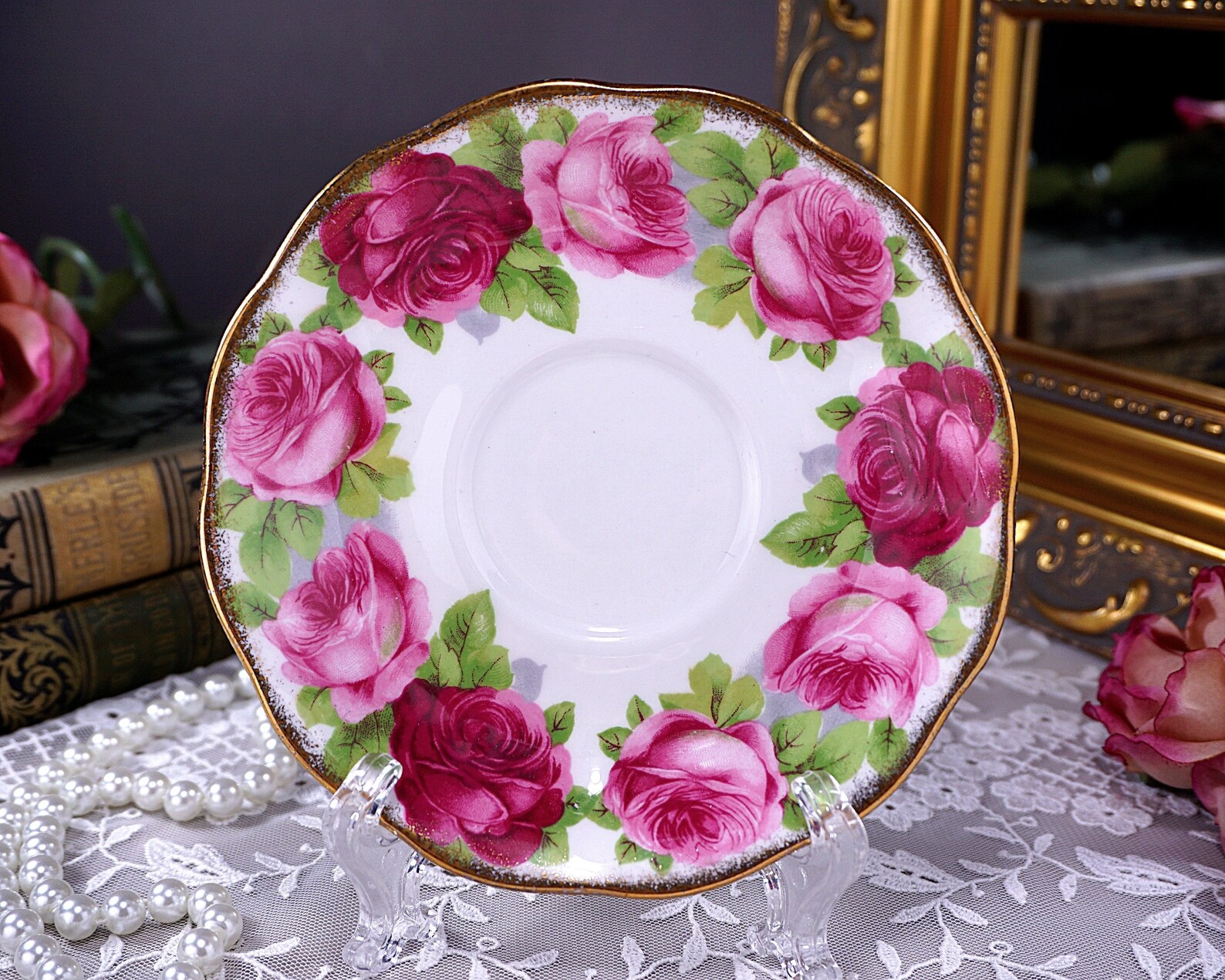 Royal Albert OLD ENGLISH ROSE Tea Cup and Saucer, Hampton Shape, Red ...