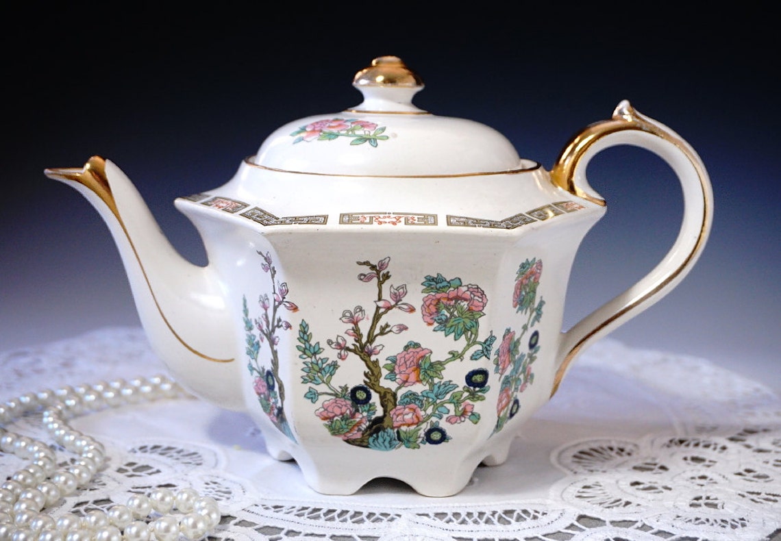 Sadler English Teapot, Indian Tree, Pink and Blue Oriental Floral Tea ...