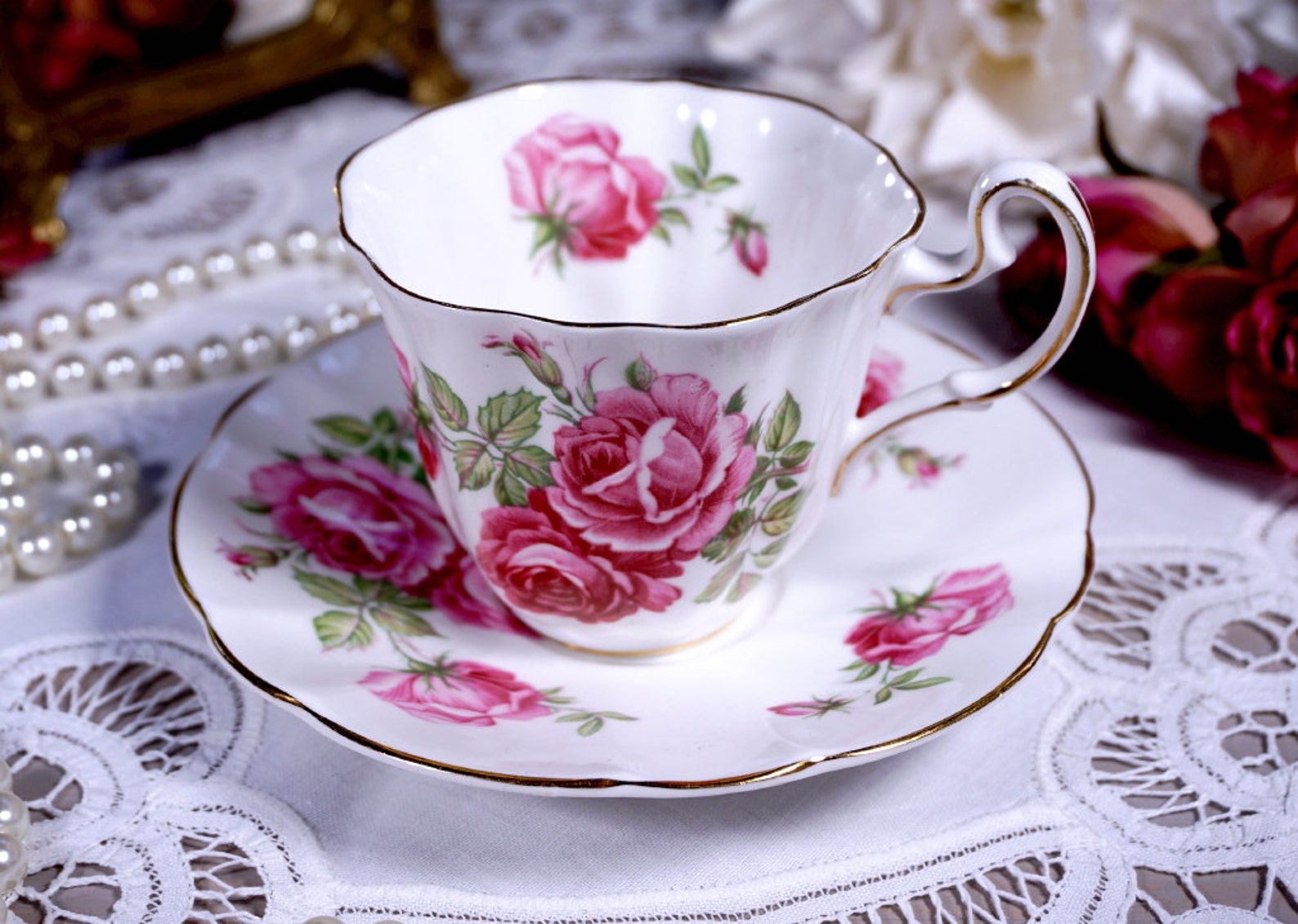 Adderley Antique Tea Cup and Saucer, English Floral Tea Set With Large ...