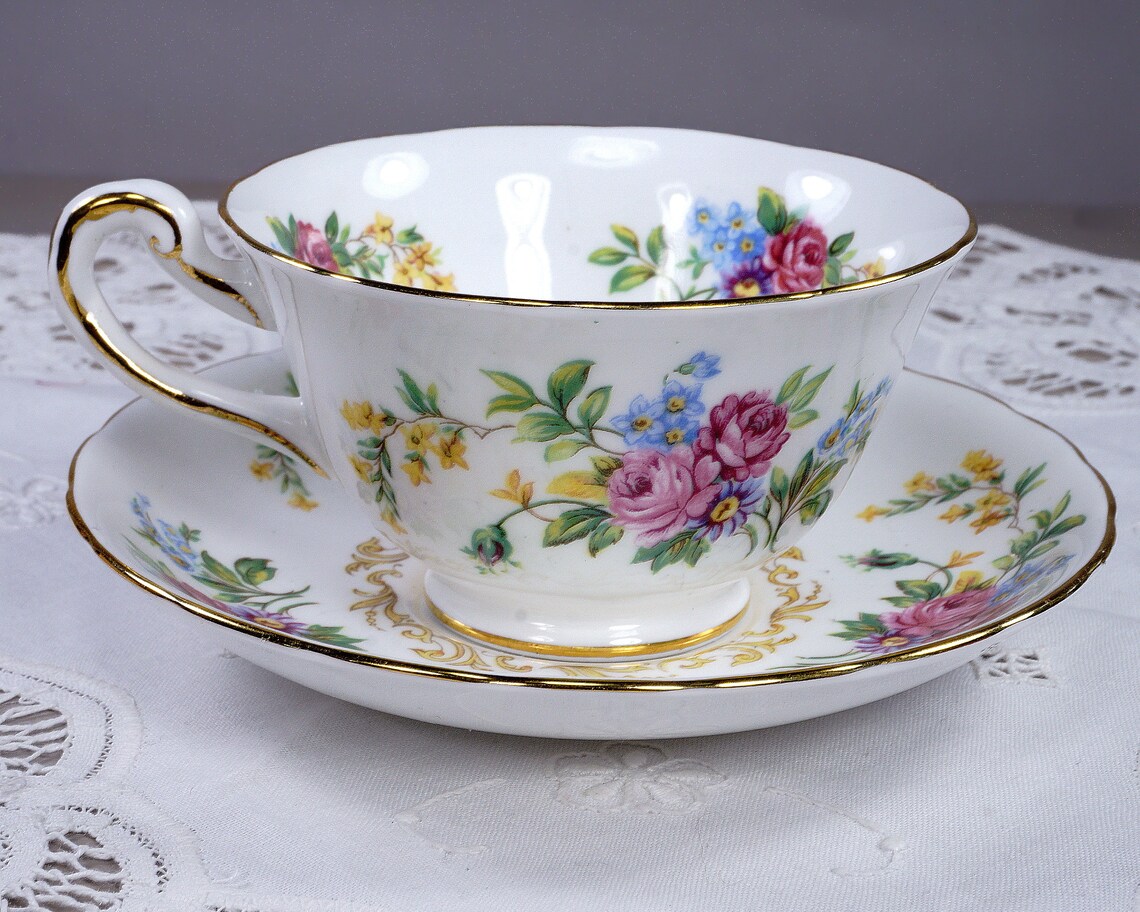 Royal Chelsea Tea Cup and Saucer Multi-color Flowers Pink - Etsy