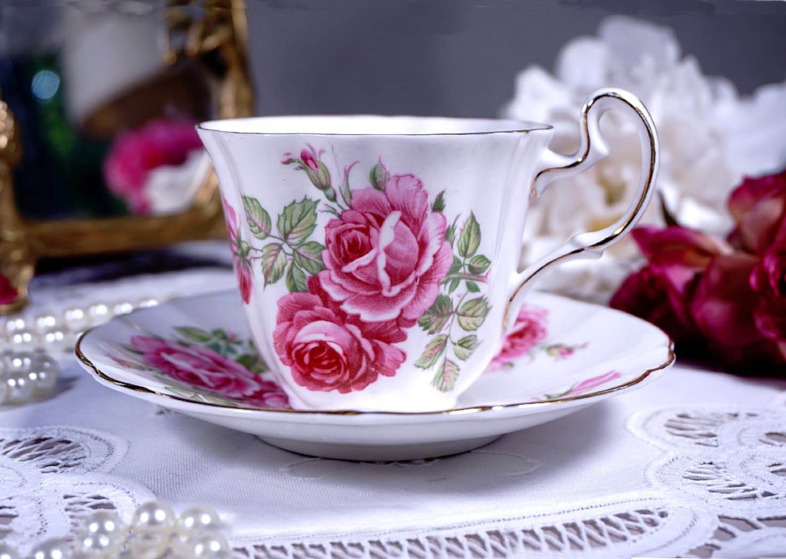 Adderley Antique Tea Cup and Saucer English Floral Tea Set - Etsy