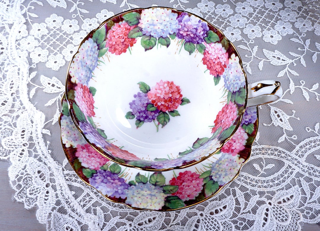 Paragon HYDRANGEAS Tea Cup and Saucer, Wide Mouth Floral Teacup With ...