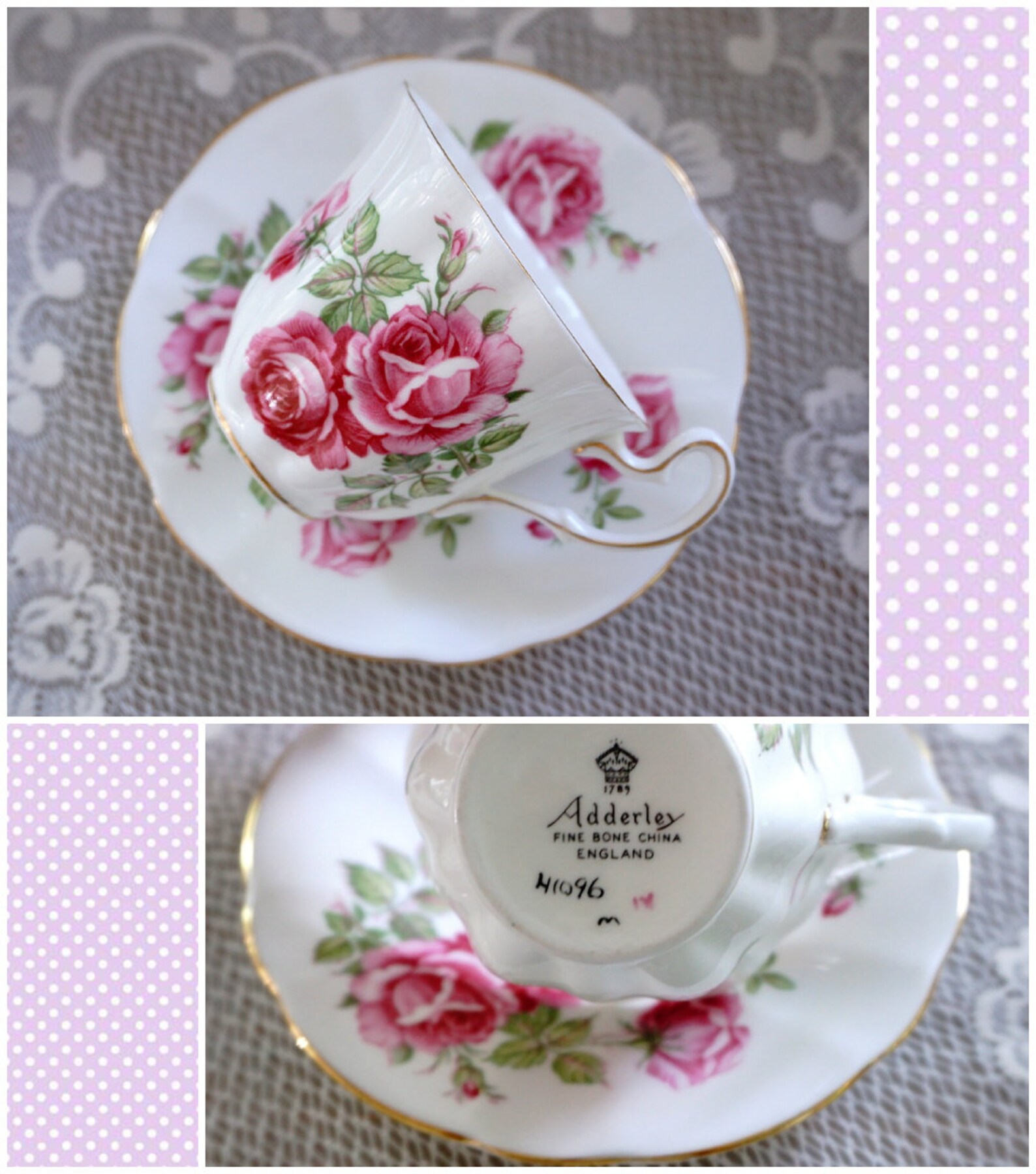 Adderley Tea Cup and Saucer Pink Rose Teacup Floral Tea Set | Etsy
