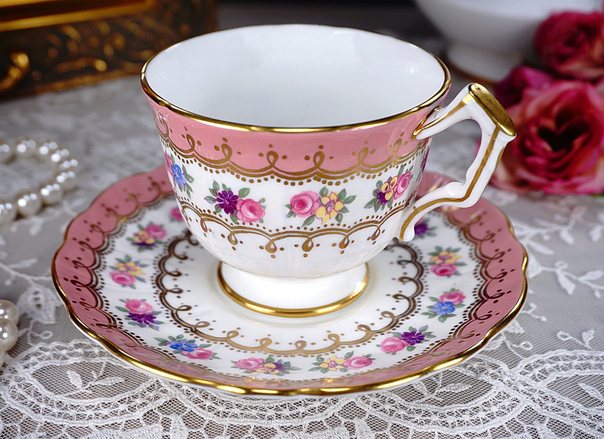 collectible English bone china As is rare aynsley purple tea cup and ...