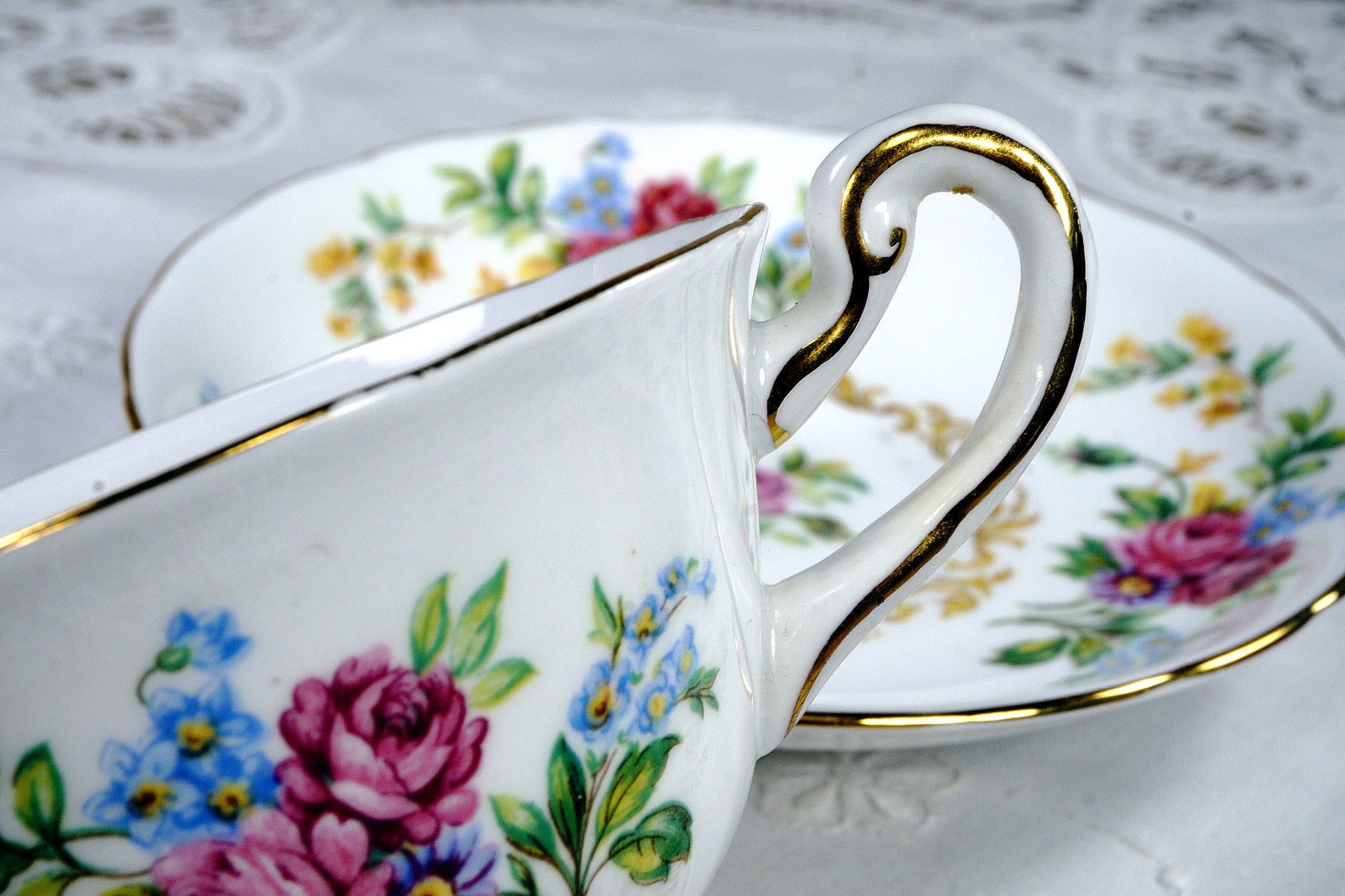 Royal Chelsea Tea Cup and Saucer, Multi-color Flowers, Pink Roses ...