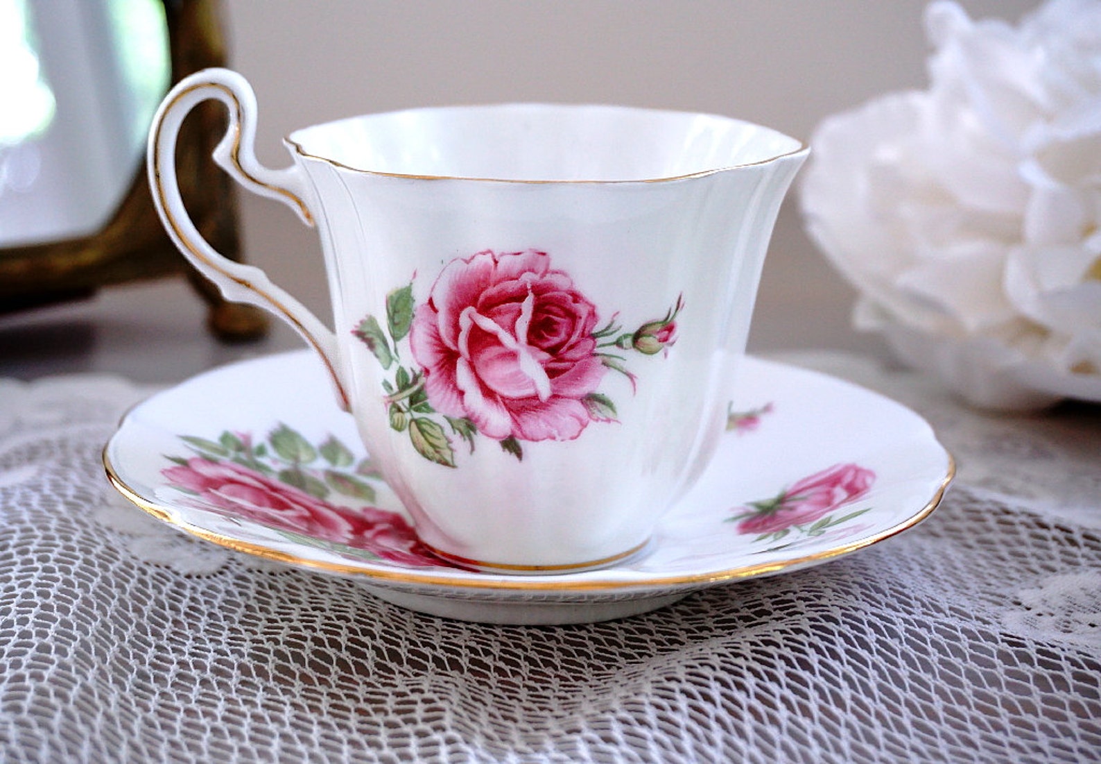 Adderley Tea Cup and Saucer Pink Rose Teacup Floral Tea Set | Etsy