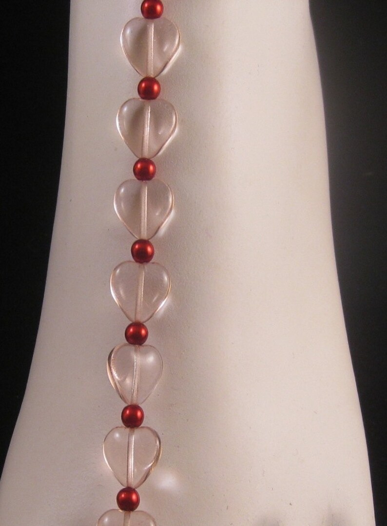 Beaded Barefoot Sandal, Rose Quartz Glass Heart Beaded Sandal, Red ...