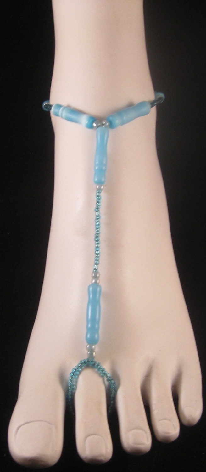 Barefoot Sandal, Light Blue Beaded Sandal, Stone Beaded Sandal, Foot ...