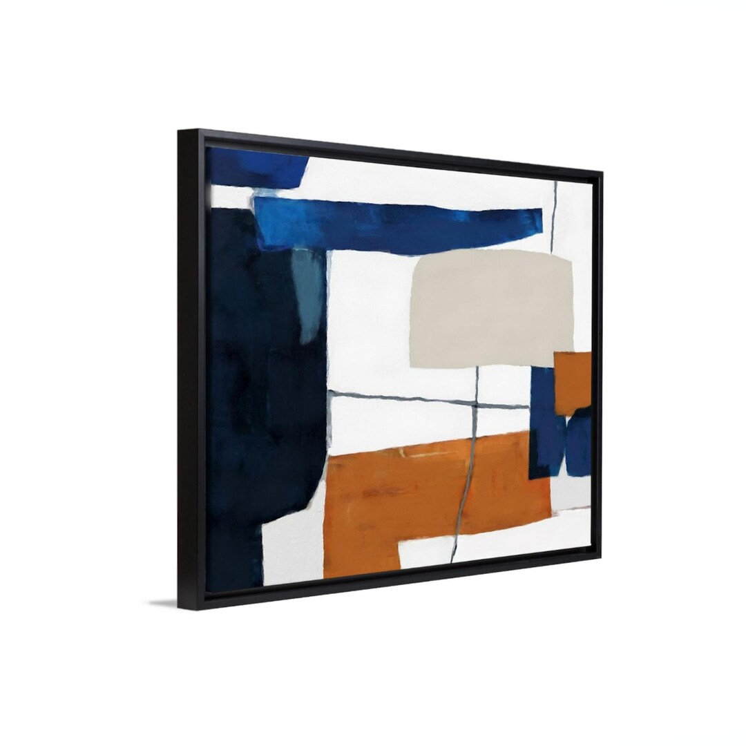 Square Abstract Painting, Large Modern Art, Blue and Terracotta Colors ...