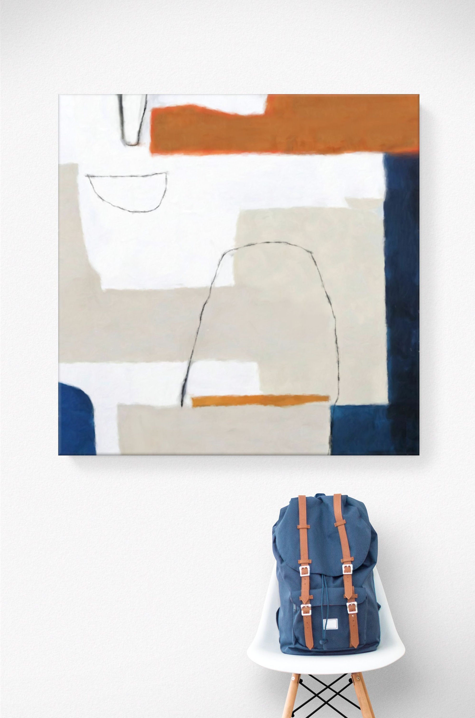Large Modern Art, Square Abstract Painting, Rust and Blue Canvas Art ...